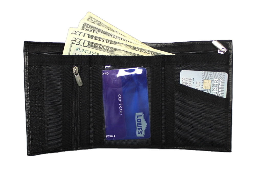 Leather and Nylon Trifold Wallet - Black – Wallets Plus