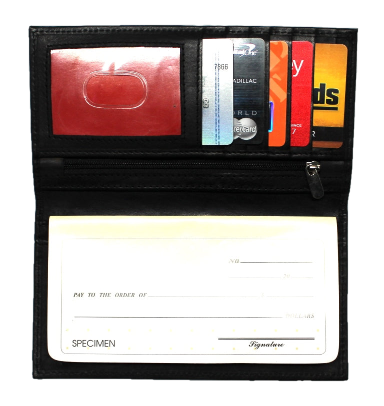 RFID Protected Leather Checkbook Cover - Black – Wallets Plus